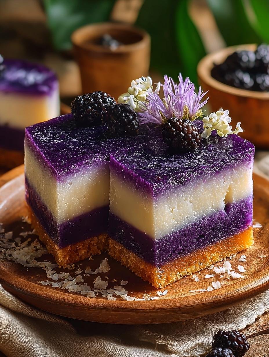 Delicious Ube Cassava Cake with Macapuno: A Sweet Delight - venyum